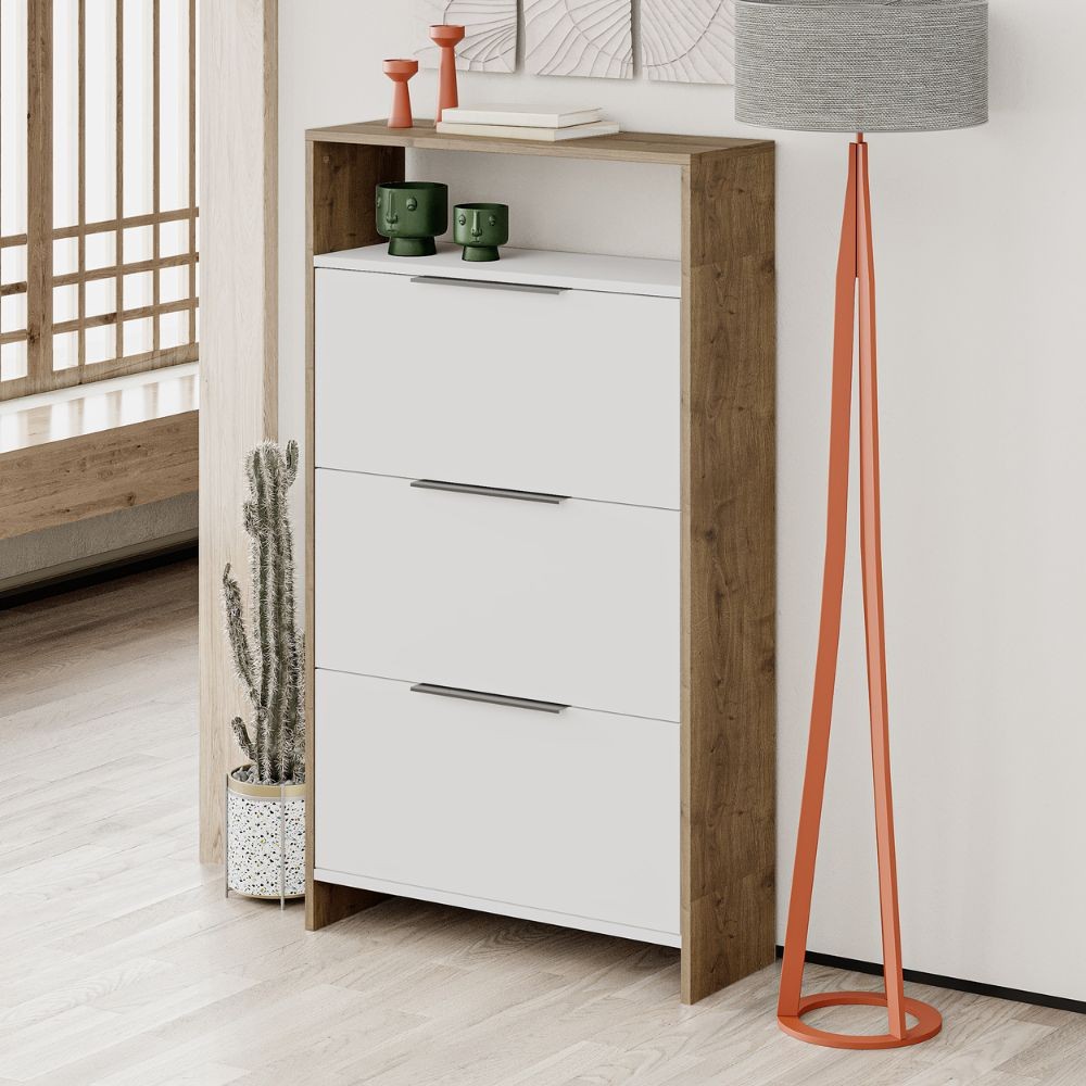Scarpiera 3 Ante 78x28x139,2 cm in MDF Kaju Bianco e Noce – acquista su Giordano Shop