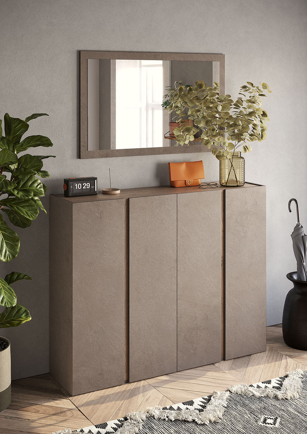 Mobile Multiuso 4 Ante con 10 Ripiani 140x35x111 cm Frame Bronzo e ...