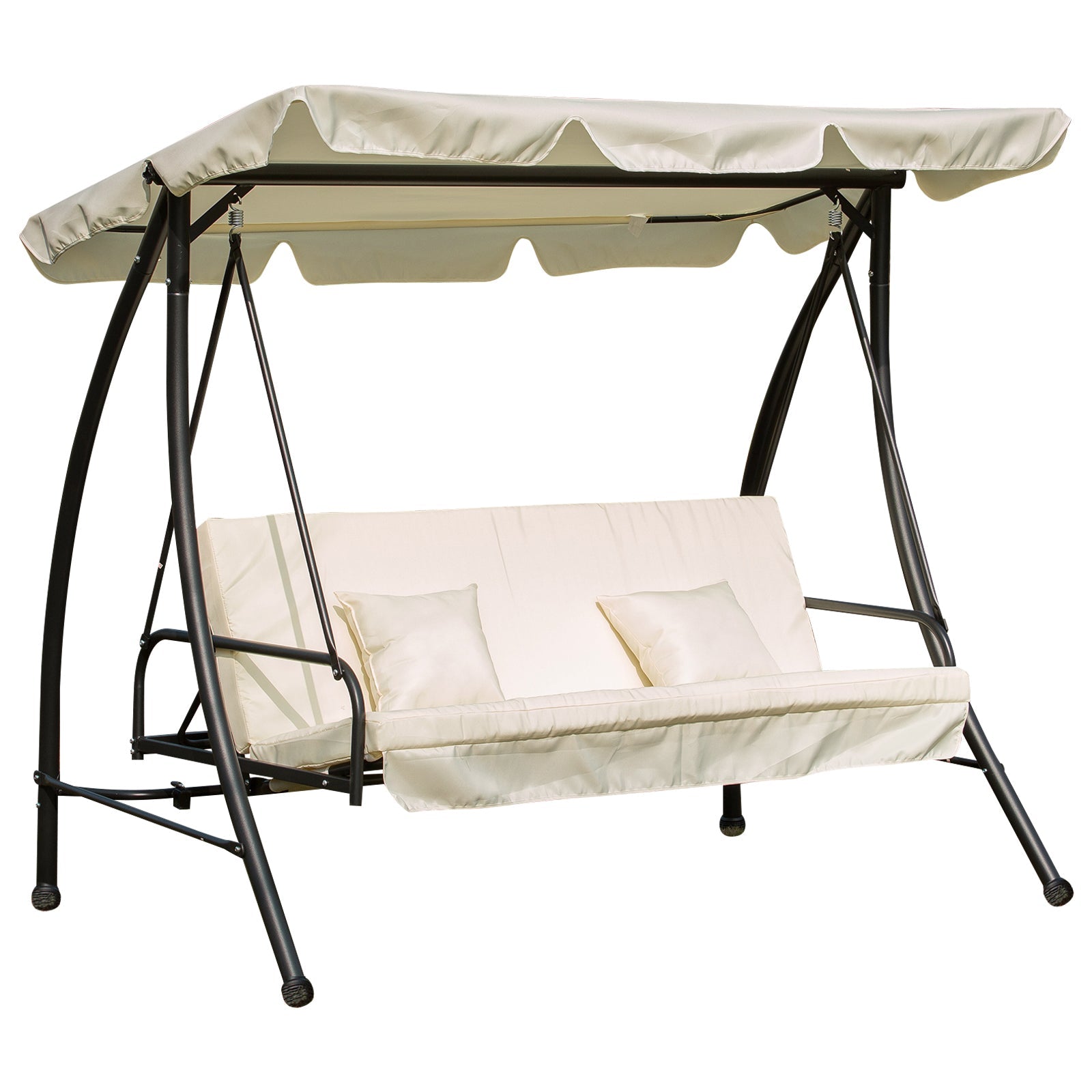 Dondolo da Giardino 3 Posti con Tettuccio Crema 200x125x170 cm ...