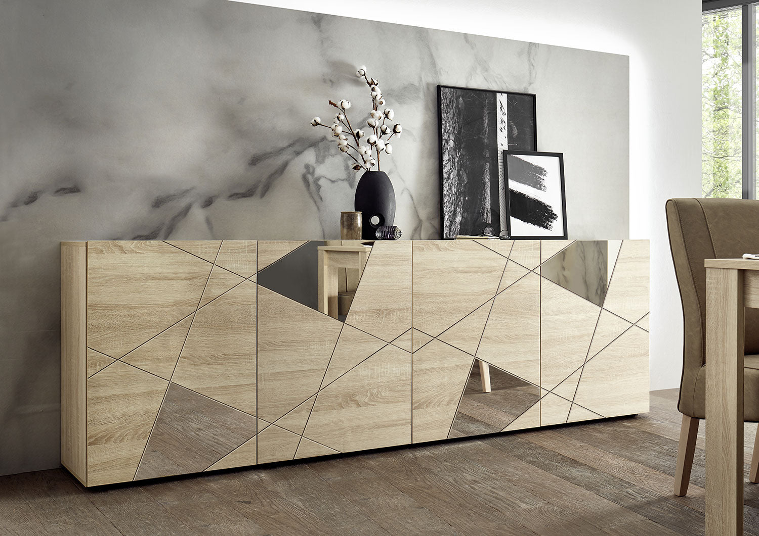 Madia Design Moderno 4 Ante con Serigrafie e Specchi Vittoria 241x42x84 ...