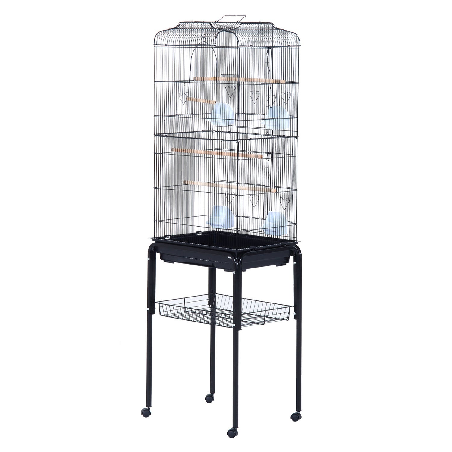 Voliera Gabbia per Uccelli con Ruote in Metallo Nero 47.5x37x153 cm ...