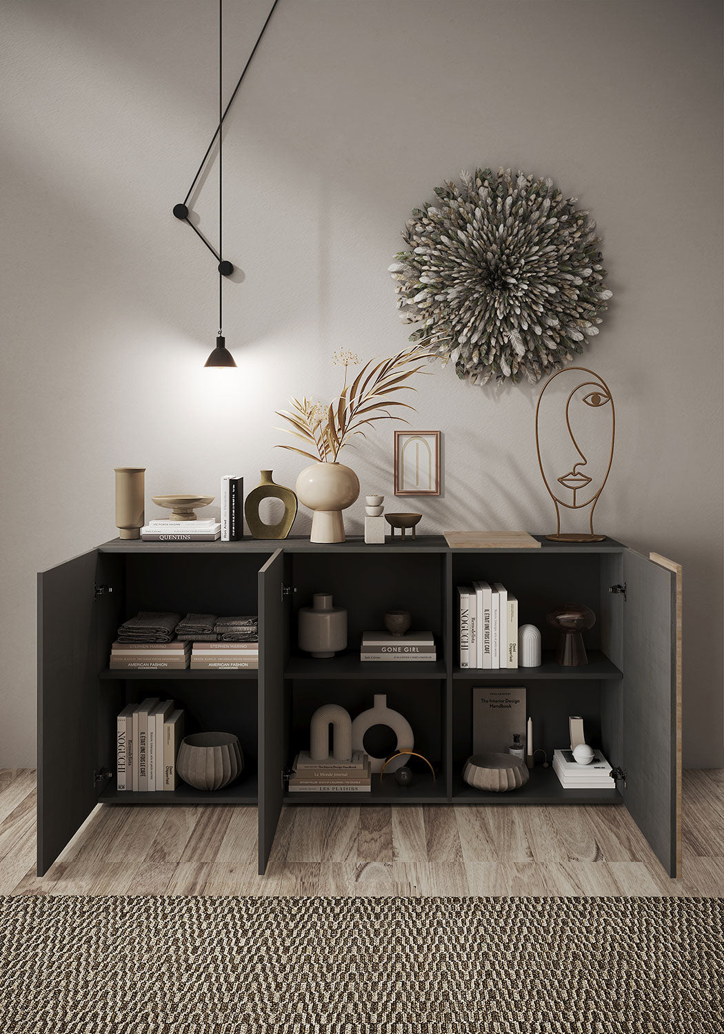 Madia Design Moderno 3 Ante Venus 181x44x84 cm Titanio E Rovere Cadiz ...