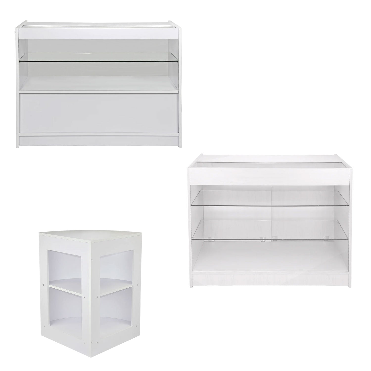 Set 3 Banconi Negozio Modulari Ripiani in Vetro in Laminato Bianco ...