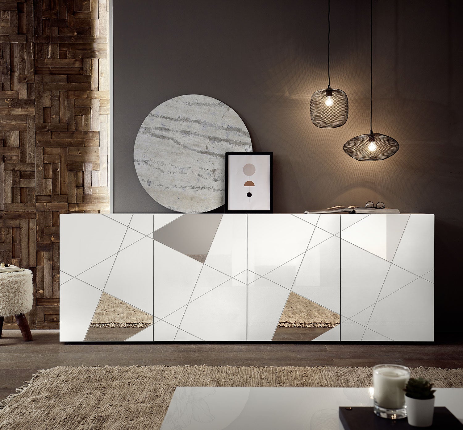 Madia Design Moderno 4 Ante con Serigrafie e Specchi Vittoria 241x42x84 ...