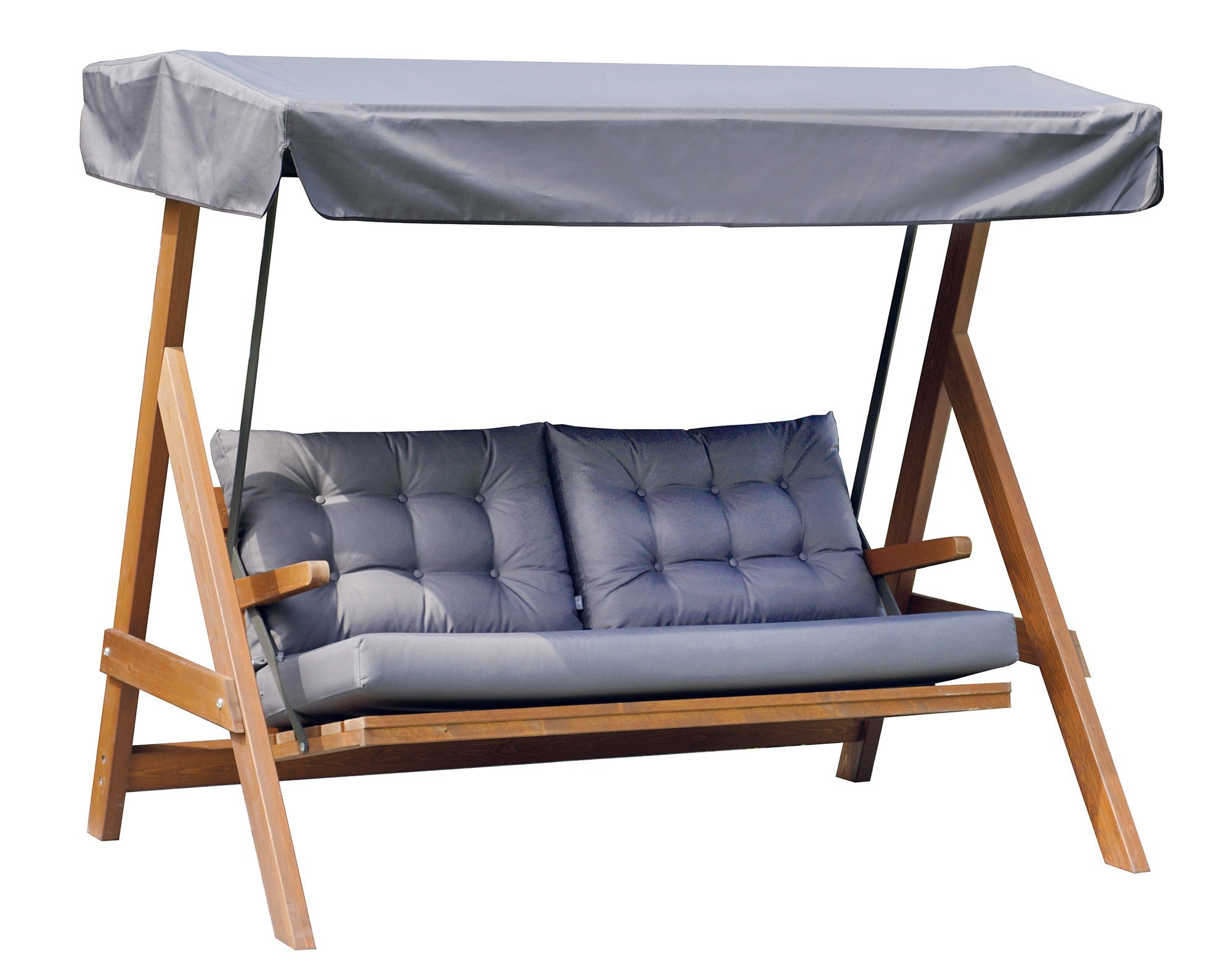 Dondolo da Giardino 3 Posti 190x120x180 cm in Legno con Cuscini Grigio ...