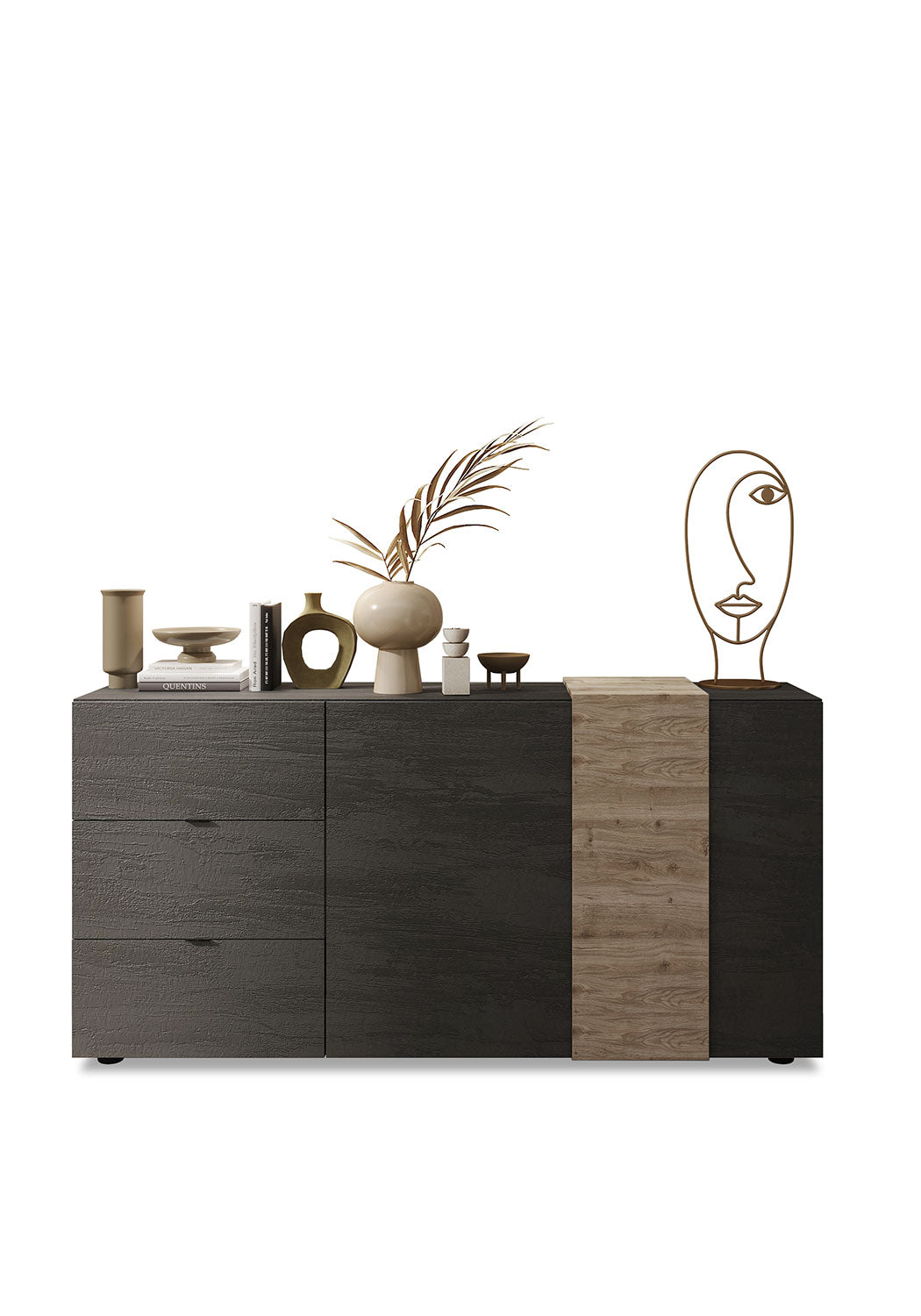 Madia Design Moderno 2 Ante 3 Cassetti Venus 181x44x84 cm Titanio E ...