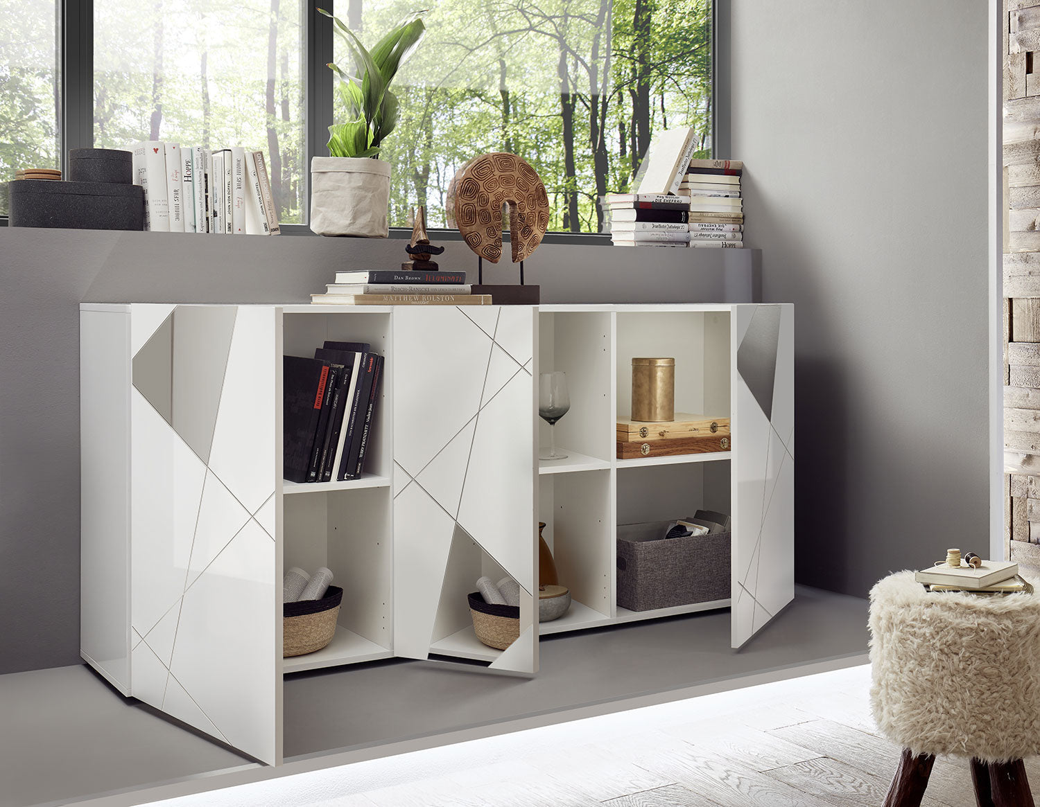 Madia Design Moderno 3 Ante con Serigrafie e Specchi Vittoria 181x42x84 ...