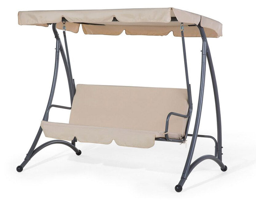 Dondolo 3 Posti da Giardino 110x170x153 cm in Metallo e Poliestere Ecru ...