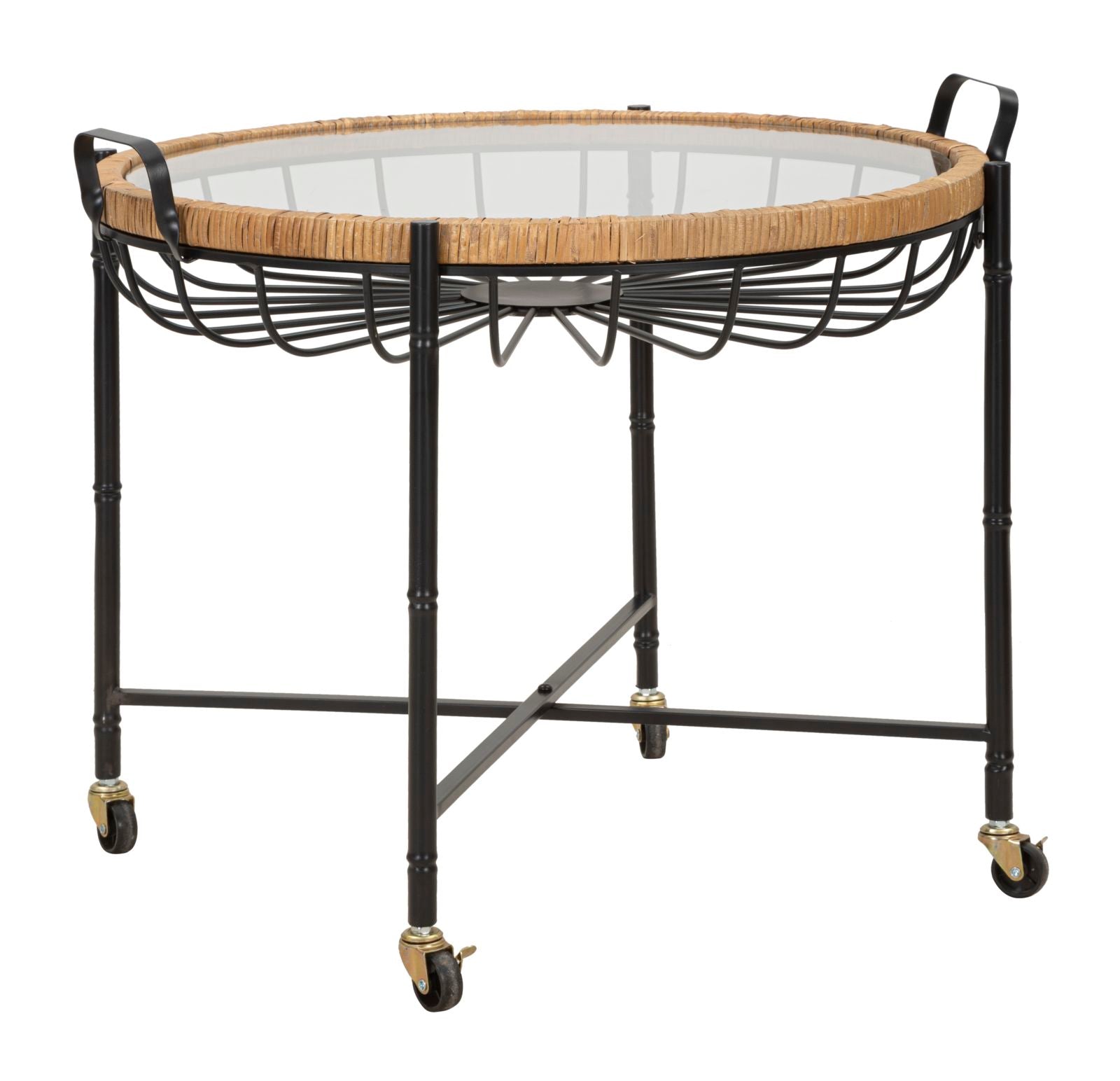 Tavolino Basso 70,5x65x57 cm con Ruote in Metallo Piano in Vetro ...